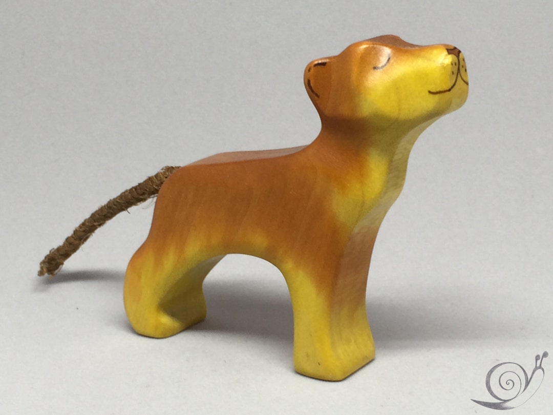 Toy Lion Baby Wooden Yellow Brown Colourful Standing Size: 9,0 X 7,5 X ...