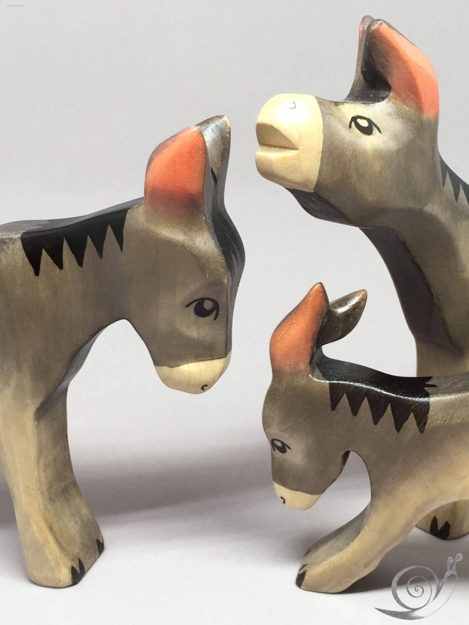 Toy Donkey wooden grey colourful with head down Size: 140x | Etsy