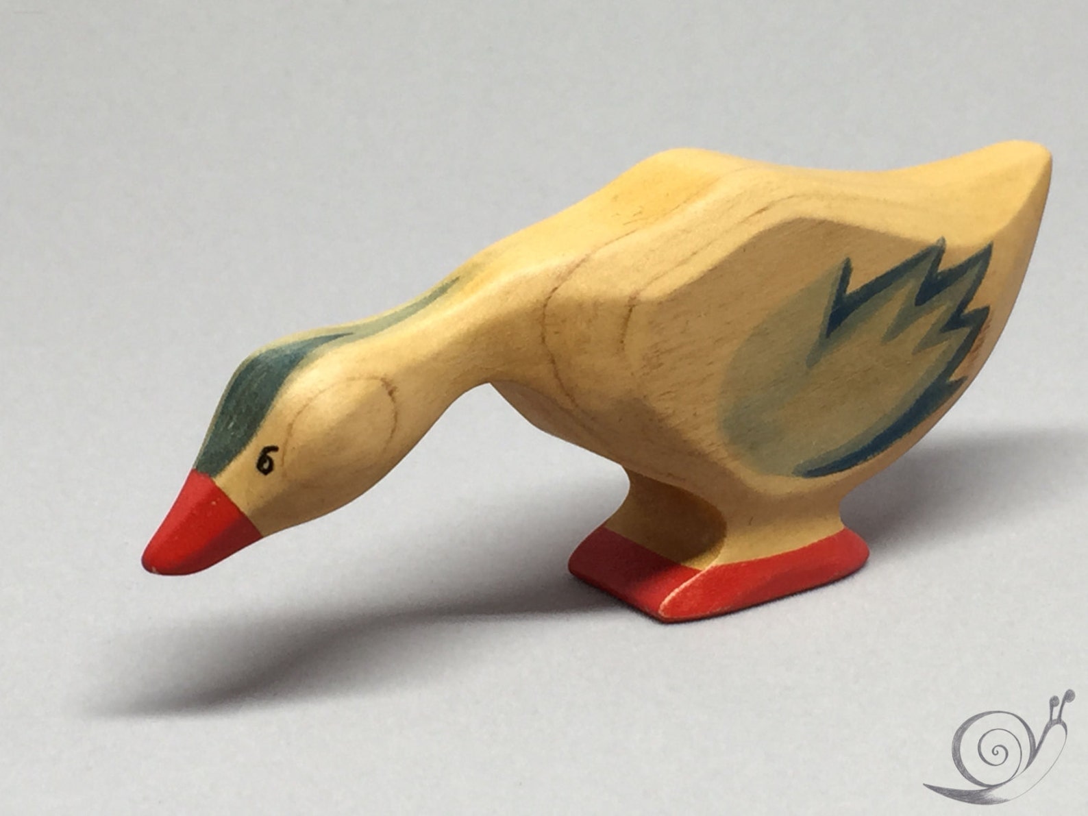 Toy Goose Wooden - Head Down - With Blue Wings Size: 11,0 X 3,5 X 2,2 ...