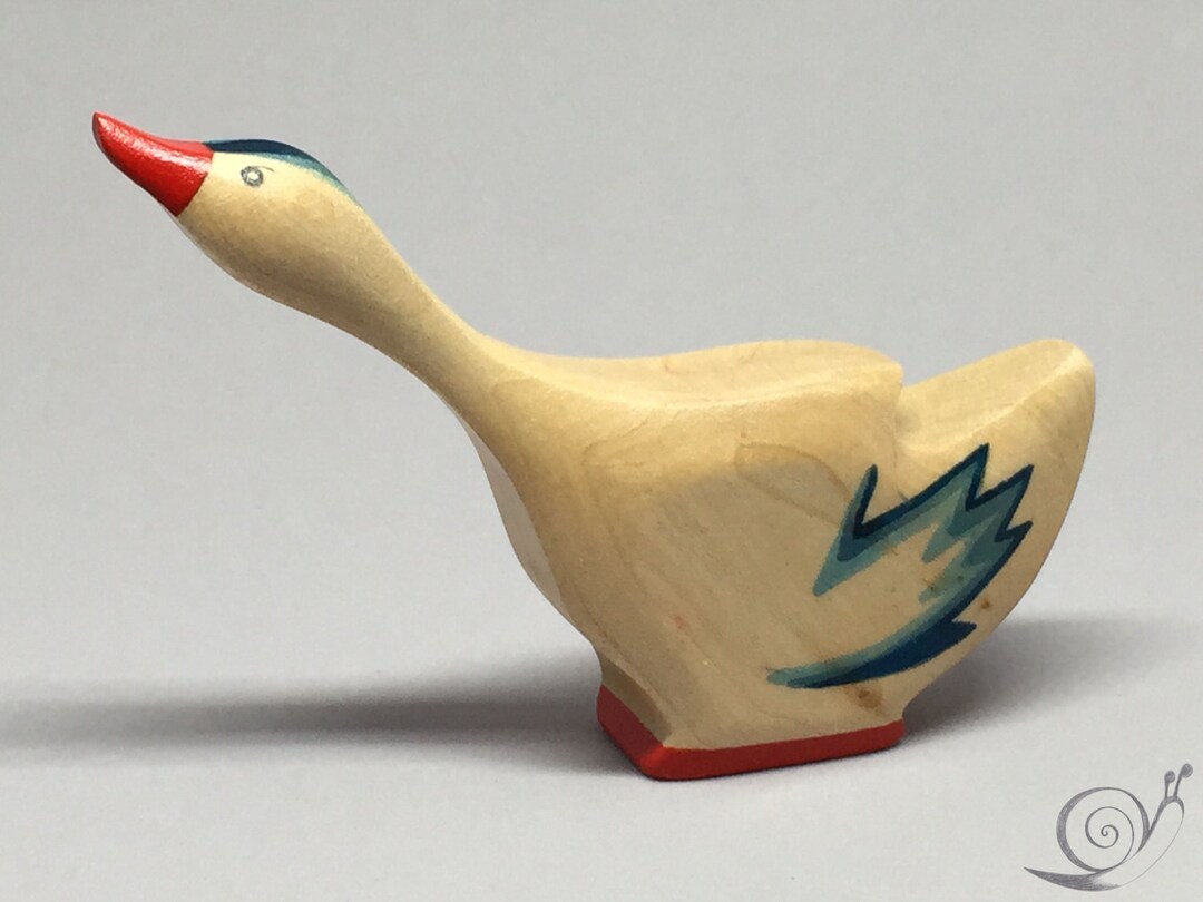 Toy Goose Wooden - With the Head up and Blue Wings Size: 11,0 X 3,5 X 2 ...