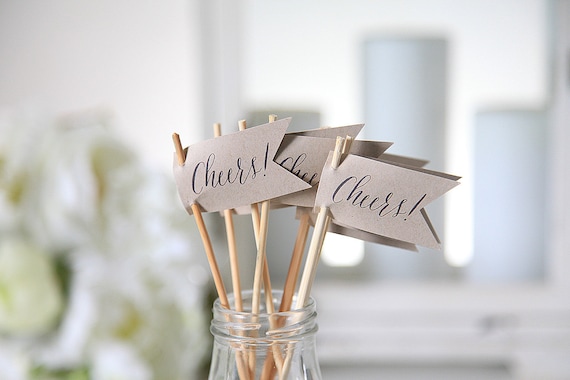 Cheers / Drink Stirrers / Drink Tags / Flags / Wedding Drink | Etsy