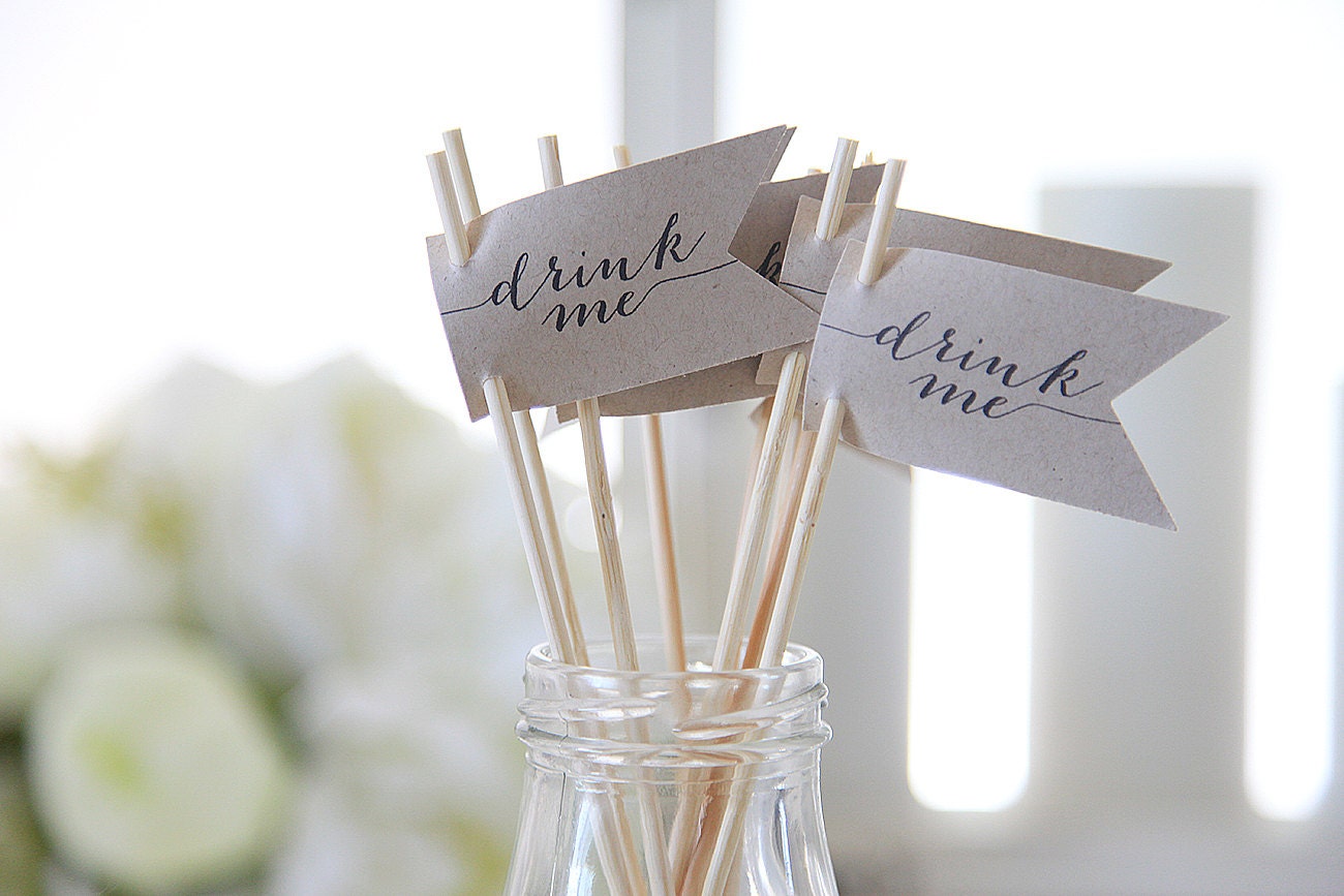Drink Me / Drink Stirrers / Drink Tags / Flags / Wedding Drink Tags ...