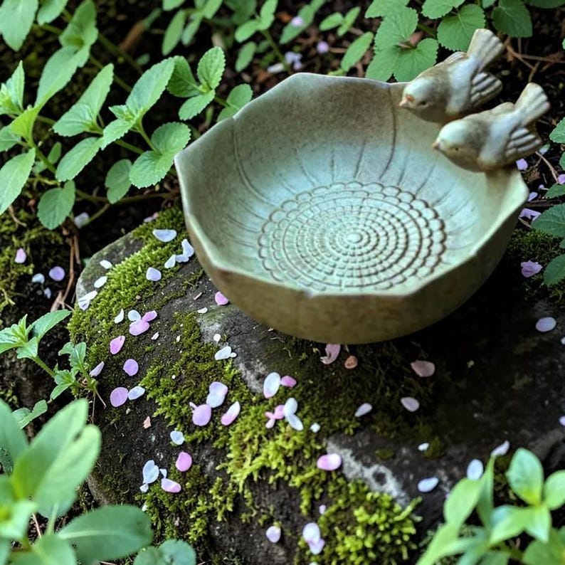 Ceramic Bird Bath With Twin Birds, Vintage Garden Decor - Etsy
