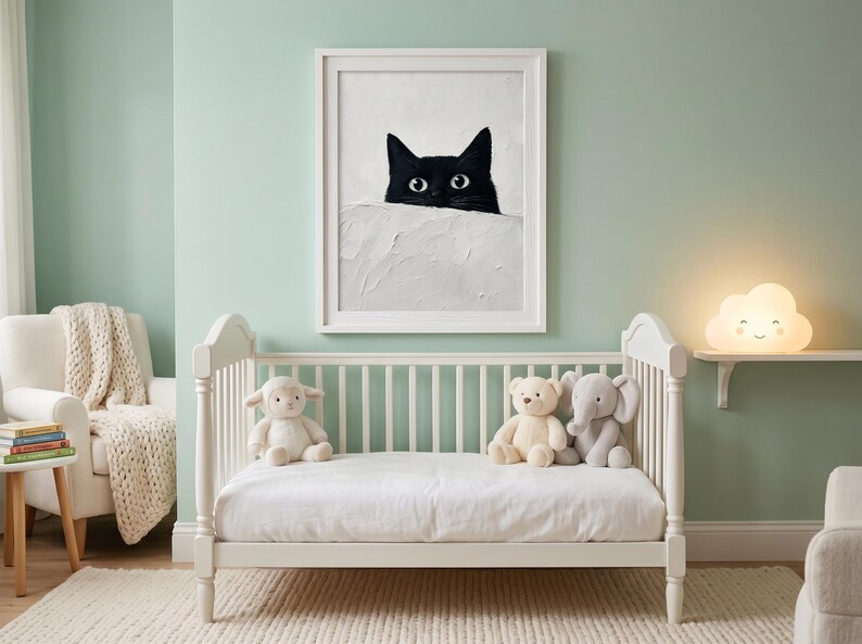 Black Cat Peeking Painting, Impasto Acrylic Texture Wall Art - Etsy