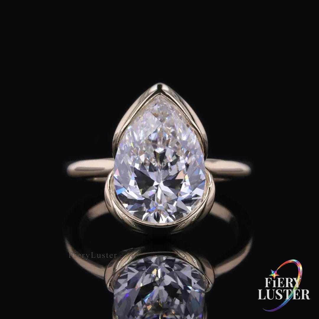 Unique Half Bezel Set Wedding Ring: 2.25/2.75/3 Carat Pear Cut ...