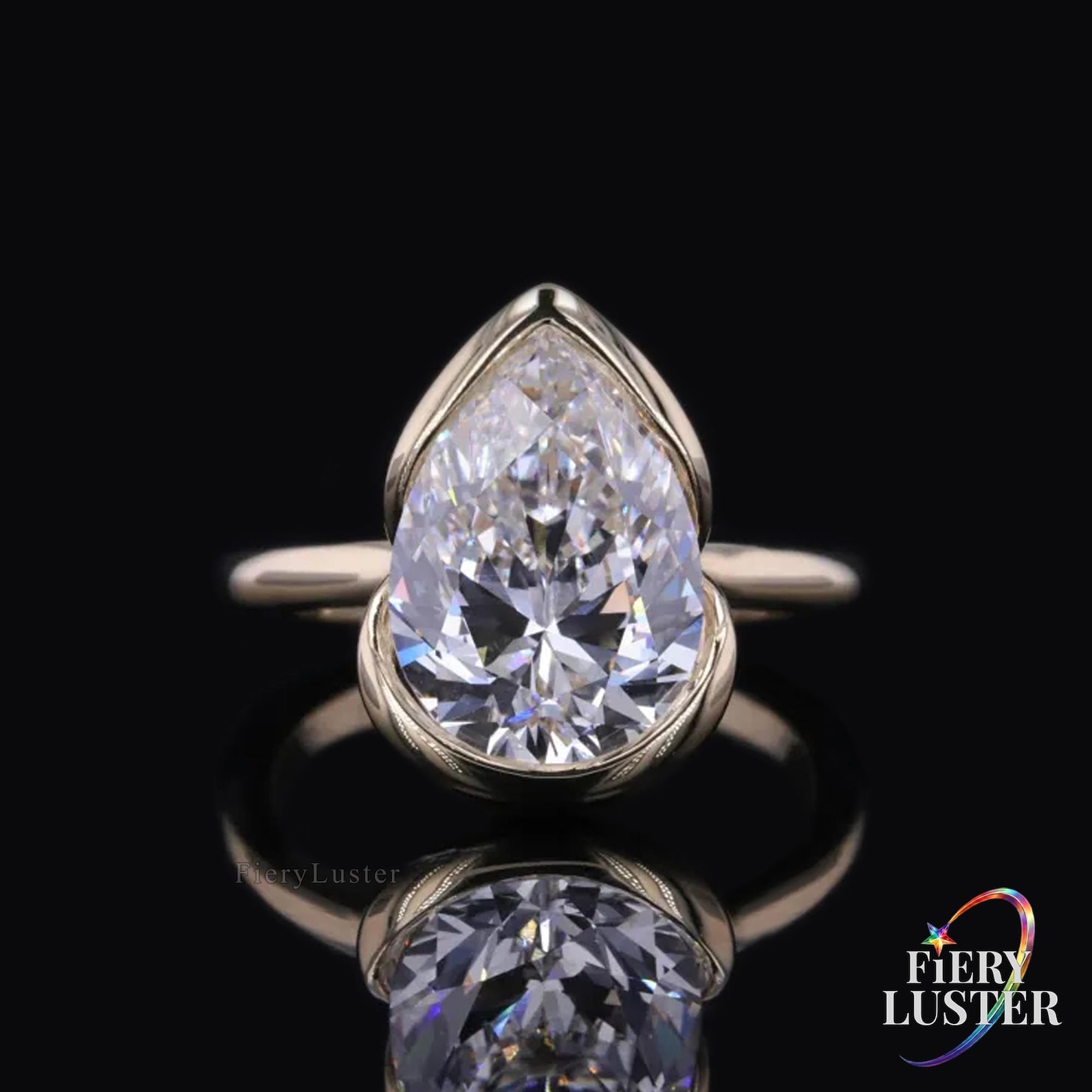 Unique Half Bezel Set Wedding Ring: 2.25/2.75/3 Carat Pear Cut ...