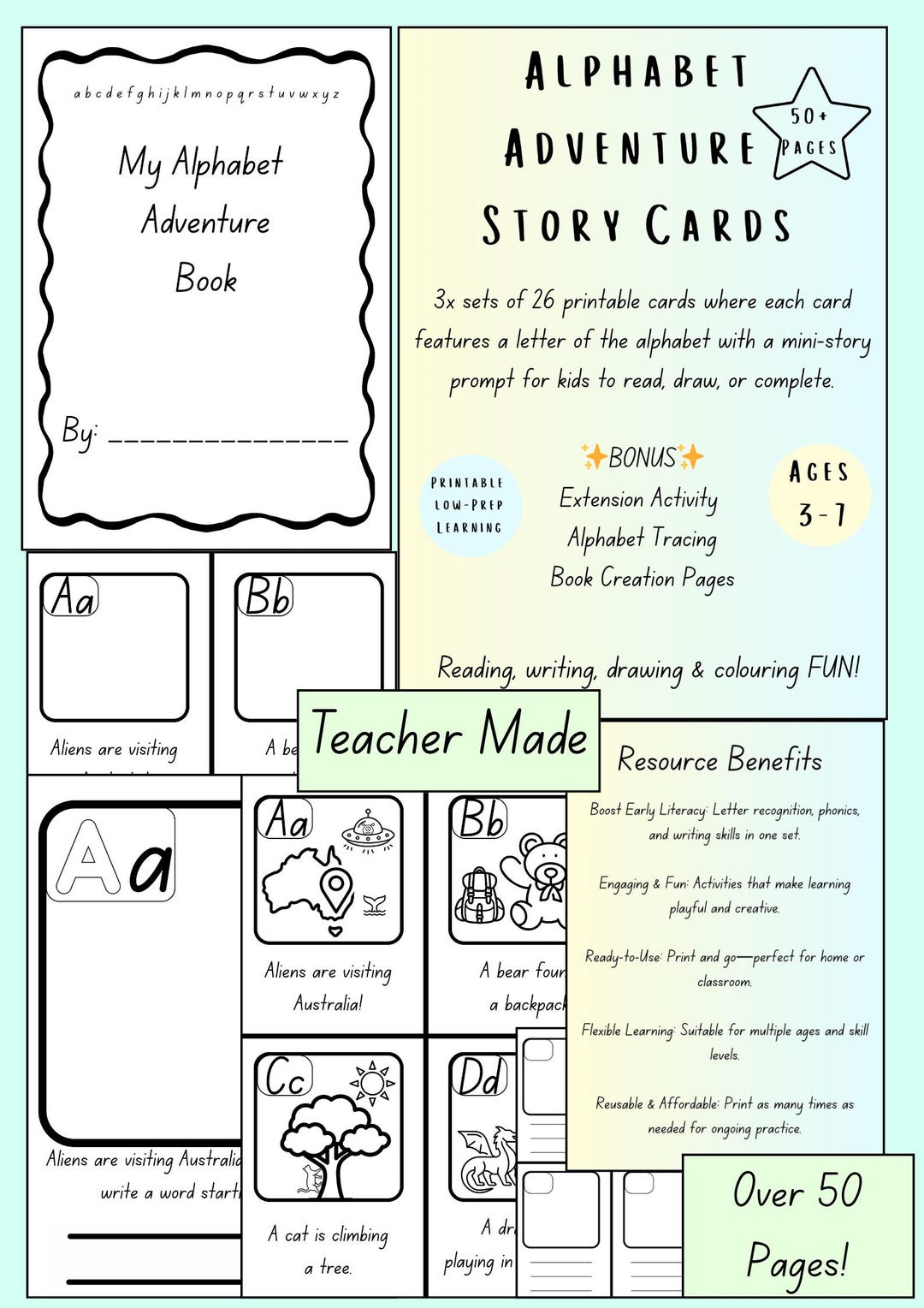 Alphabet Adventure Story Cards | Printable Early Literacy Activity for ...
