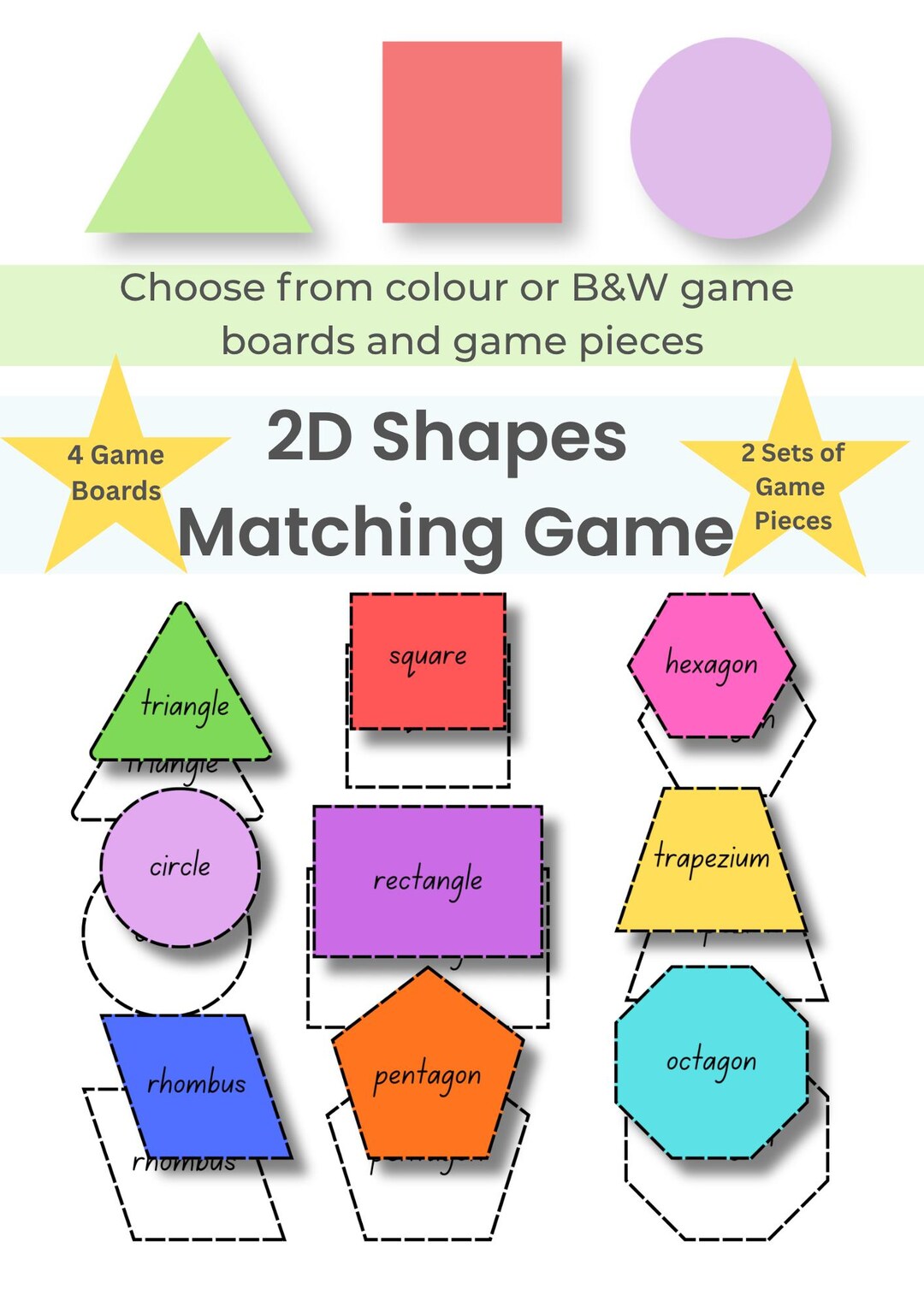 2D Shapes Matching Game | Toddler Preschooler Kindergartener | 2-7 ...