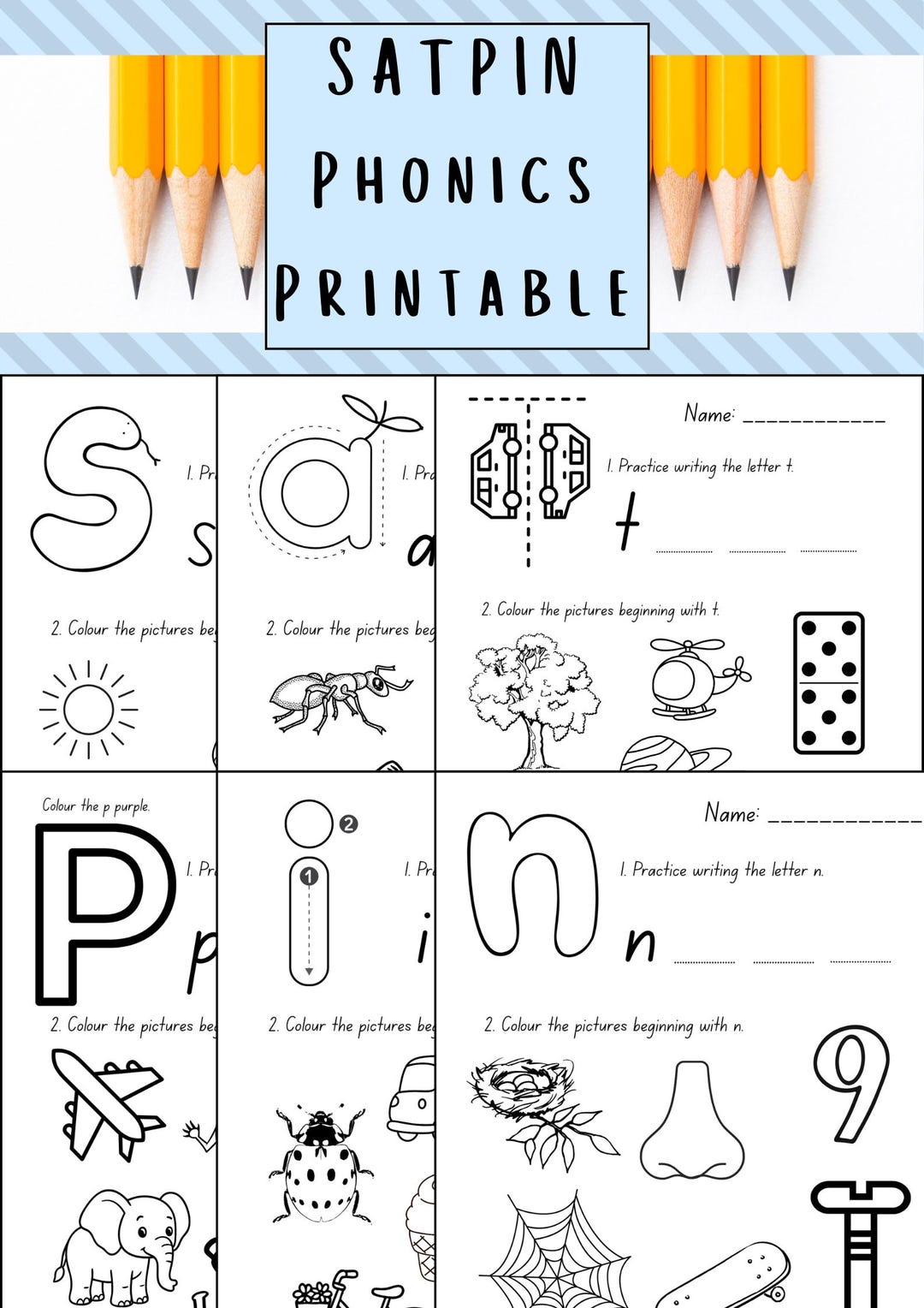 SATPIN Phonics Worksheets | Colour and Write | Kindergarten & Preschool ...