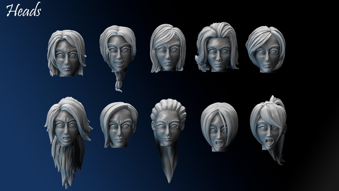 28/30mm Fantasy Miniature Female Heads 20 3d Resin Printed - Etsy
