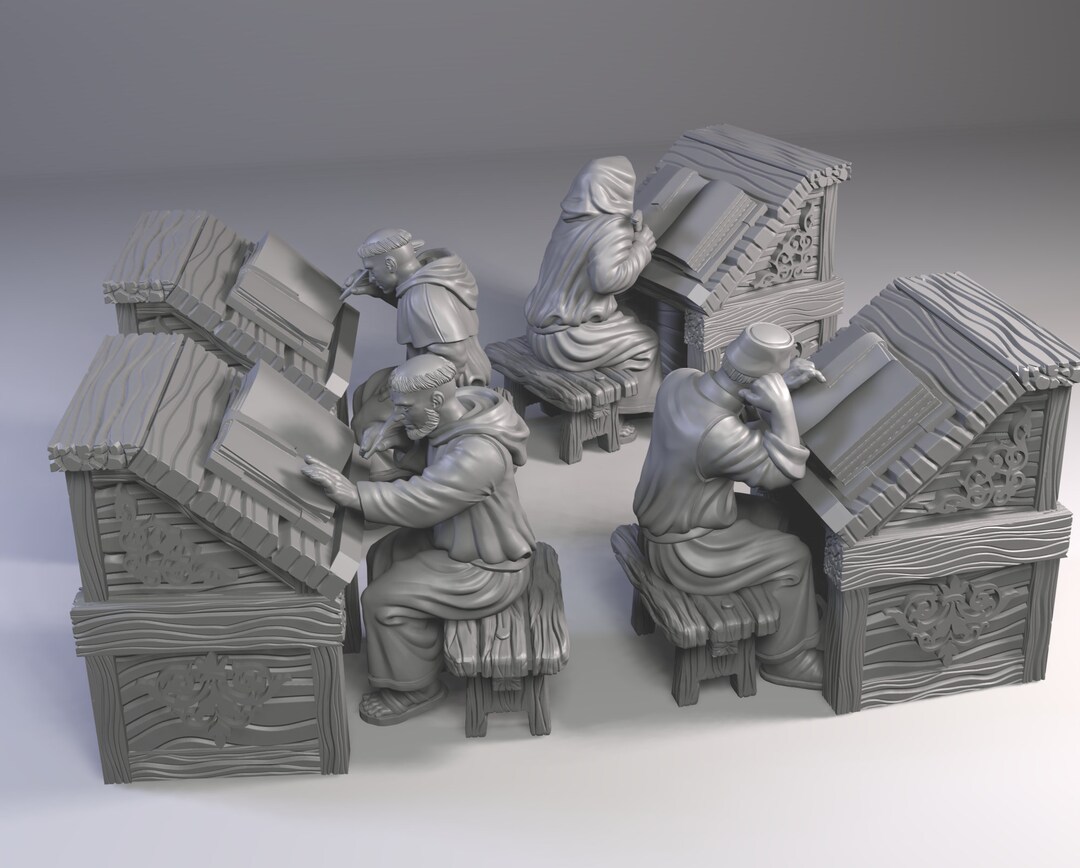 28/30mm Fantasy Miniature Set of Monks at Work 3d Resin Printed - Etsy