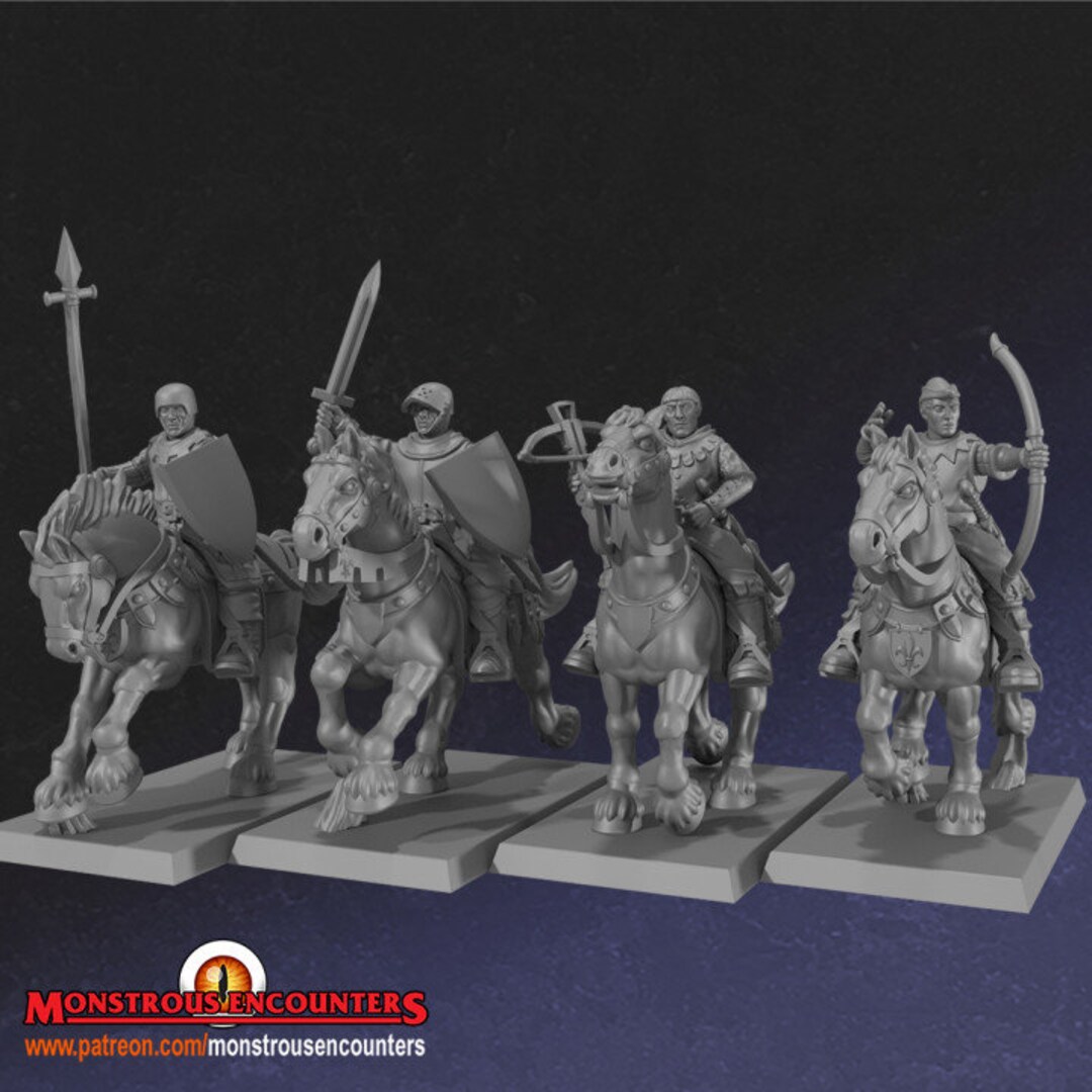 28mm Fantasy Miniature Mounted Knights 4 6 Figures 3d Resin Printed - Etsy