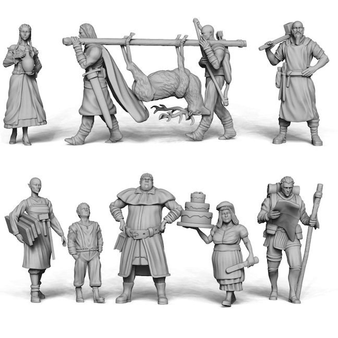 28mm Fantasy Miniature Figures Villagers Set7 3d Resin Printed - Etsy