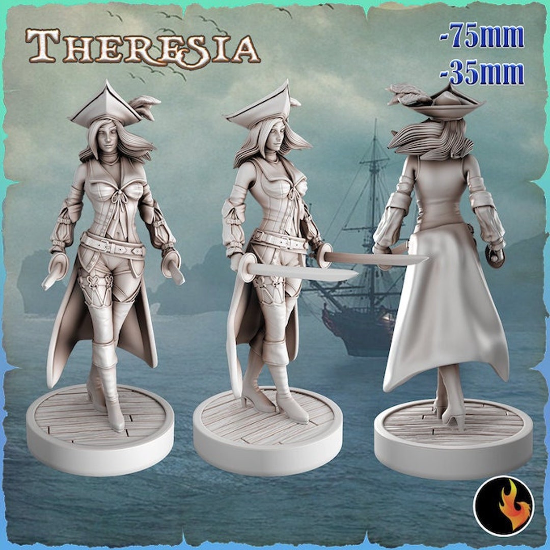 75mm Fantasy Miniature Female Pirate 3 3d Resin Printed - Etsy