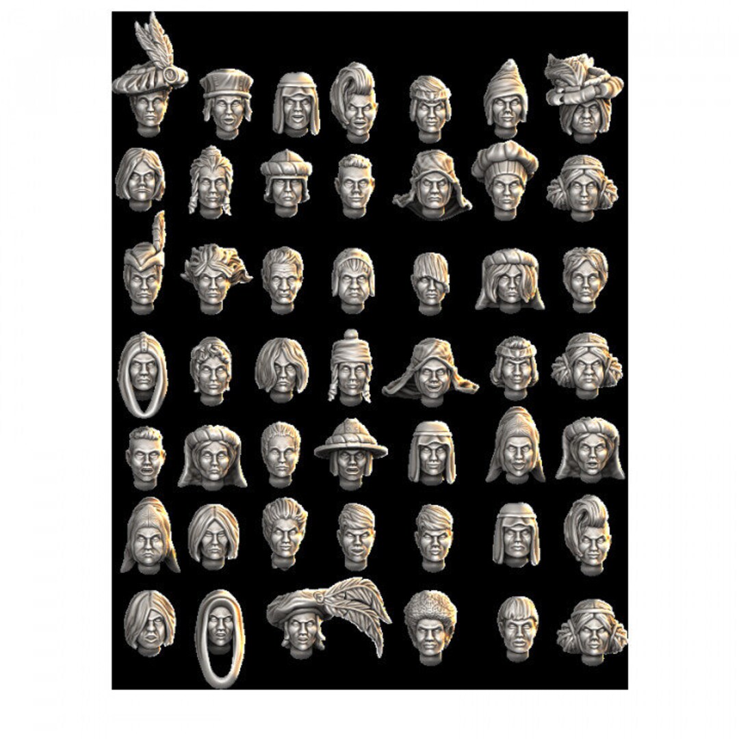 28mm Fantasy Miniature Villagers Various Heads 100 Heads Total 3d Resin ...