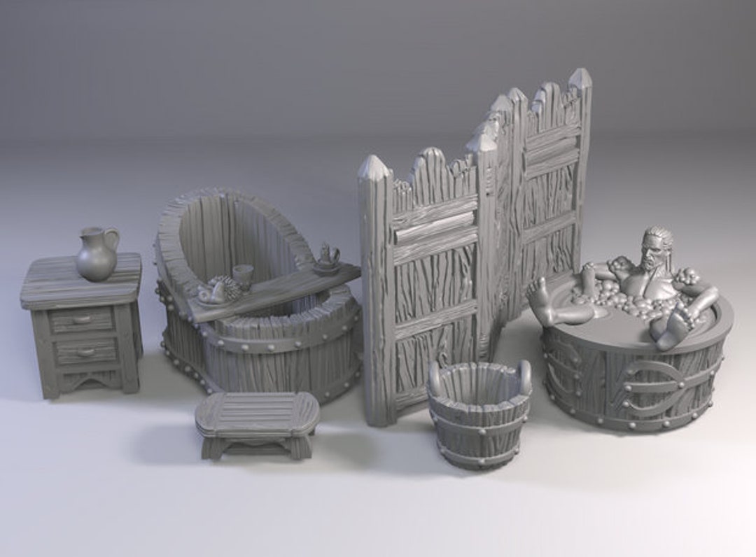 28/30mm Miniature Figure Bathing Set 3d Printed Resin - Etsy