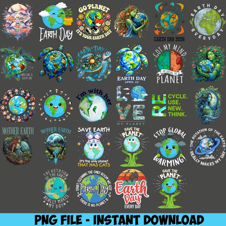 Happy Earth Day Png Bundle, Earth Day Png, Earth Png, Retro Characters ...