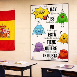 Spanish Super 7 Verbs Poster Matte Vertical | Spanish Classroom Poster ...