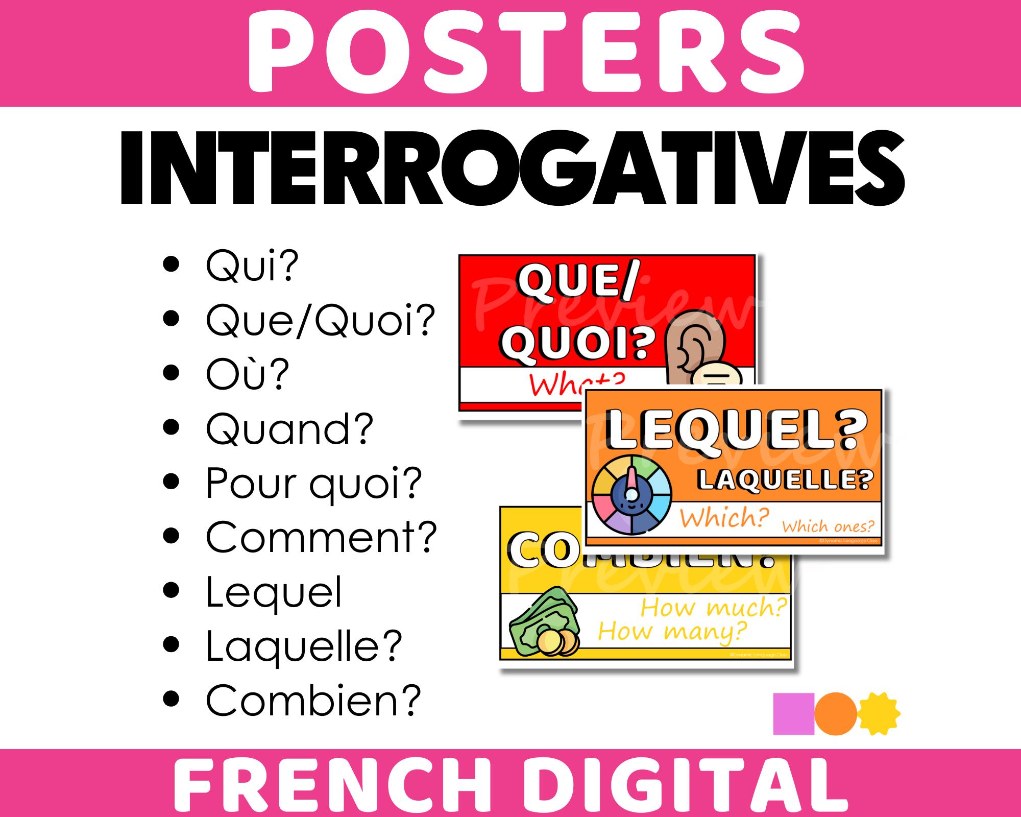 French Question Words Printable Posters for French Teachers Bulletin ...