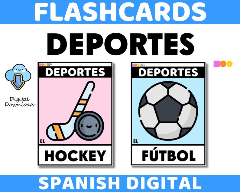 Spanish Printable Flashcards Sports Vocabulary in Spanish- Spanish ...