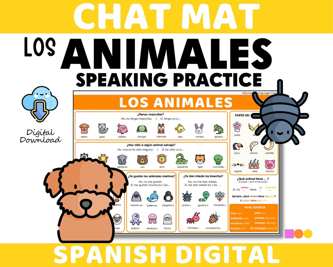 Spanish Animals Chat Mat - Los Animales Beginner Spanish Learner ...