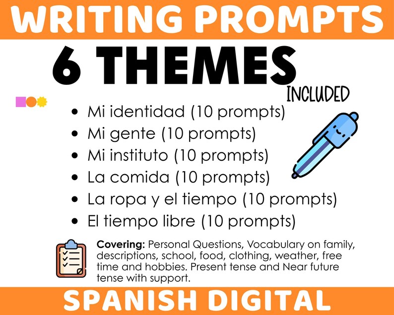 Beginner Spanish Writing Prompts Bundle Spanish Teachers or ...