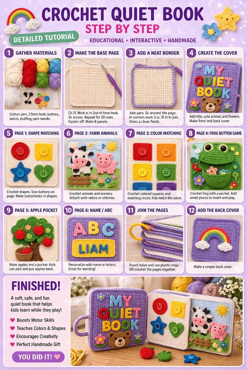 Crochet Quiet Book Pattern PDF | Busy Book for Toddlers | Montessori ...