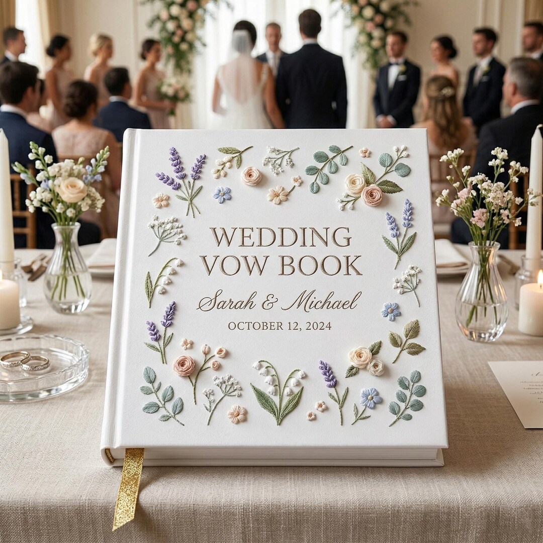 Floral Wedding Guest Book, Custom Vow Book, Boho Keepsake Album,uv ...