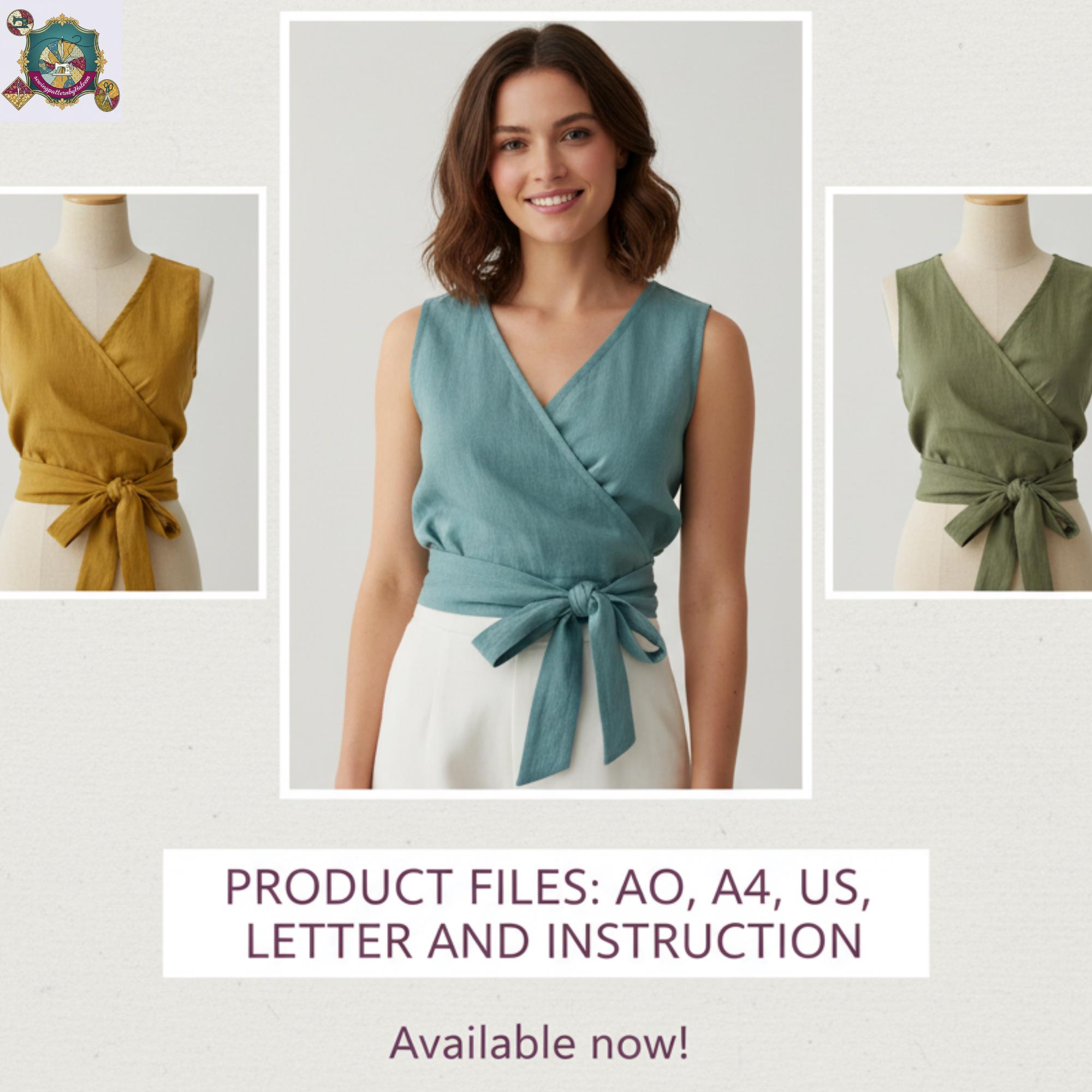 Wrap Top Sewing Pattern PDF for Women Xs–2xl,summer Tie Front Wrap ...