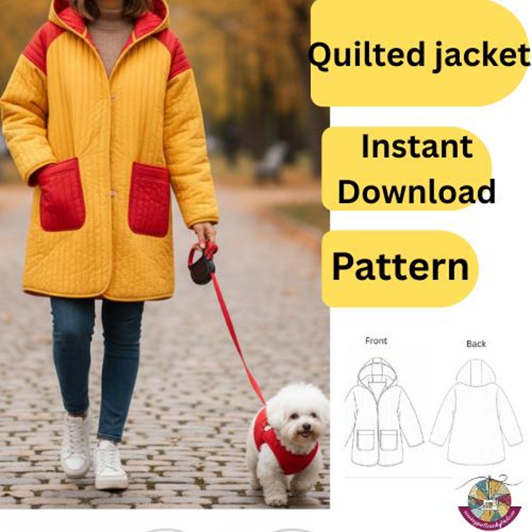 Quilted Jacket Sewing Pattern PDF, Template XS-2XL, A0 A4 US Letter ...