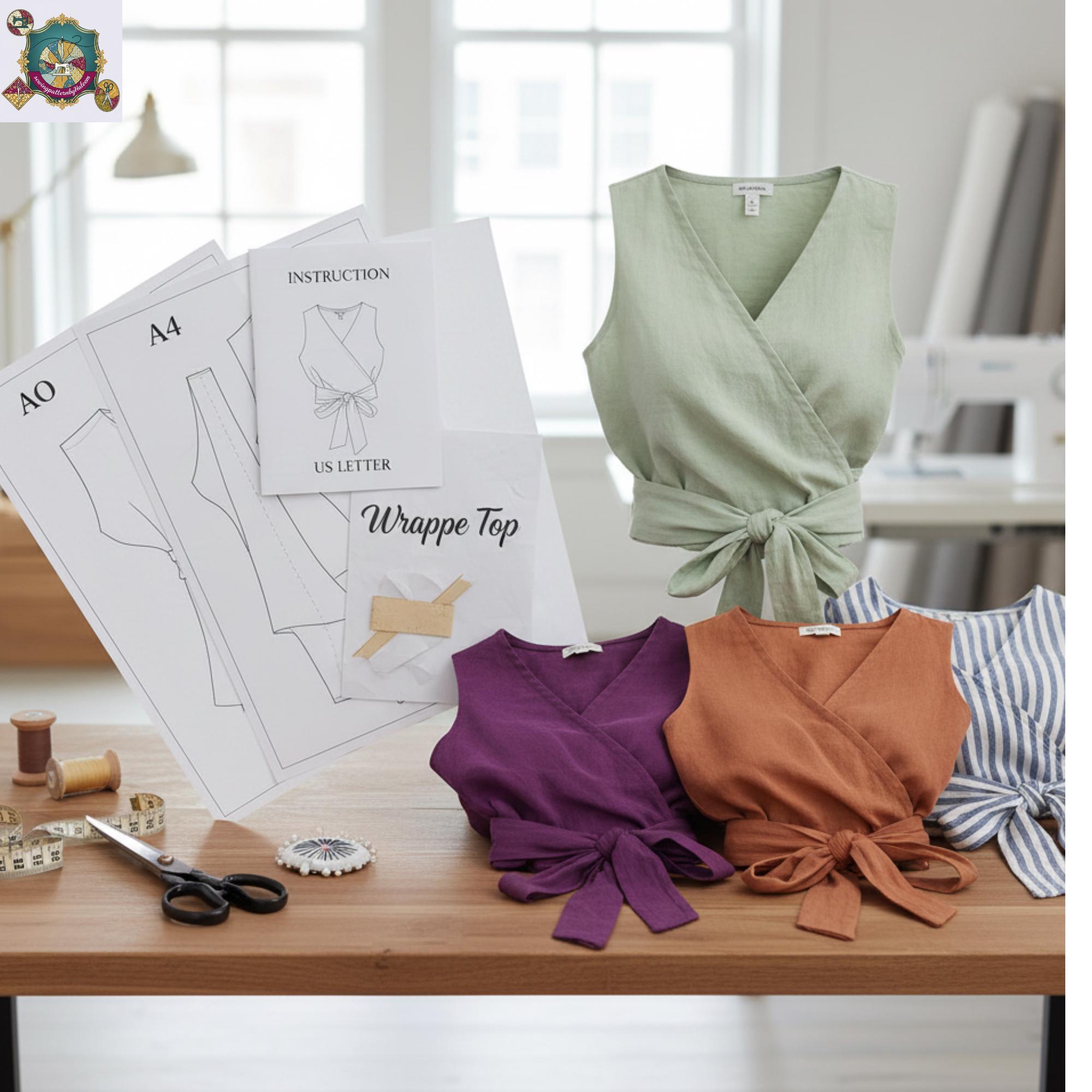 Wrap Top Sewing Pattern PDF for Women Xs–2xl,summer Tie Front Wrap ...