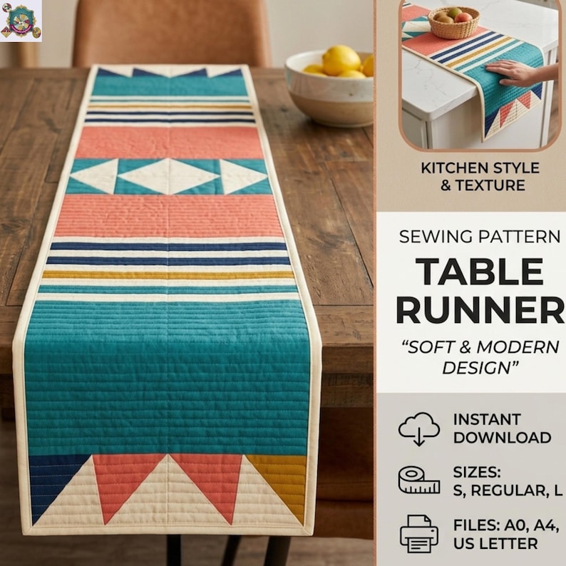 Quilted Table Runner Sewing Pattern, Farmhouse Style, Beginner Project ...