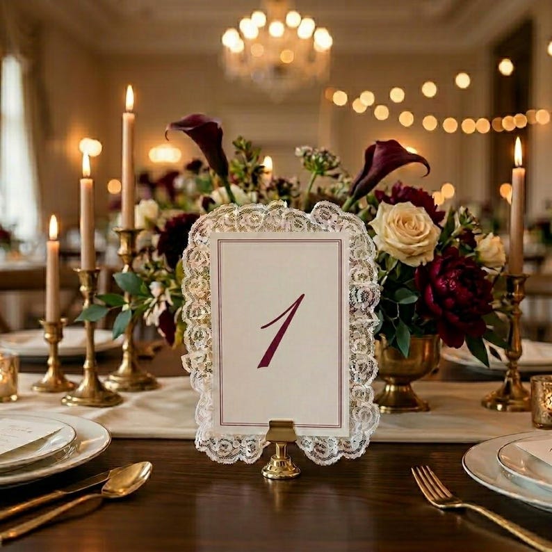 Personalized Lace Trim Table Numbers - Wedding Decor - Romantic Wedding ...