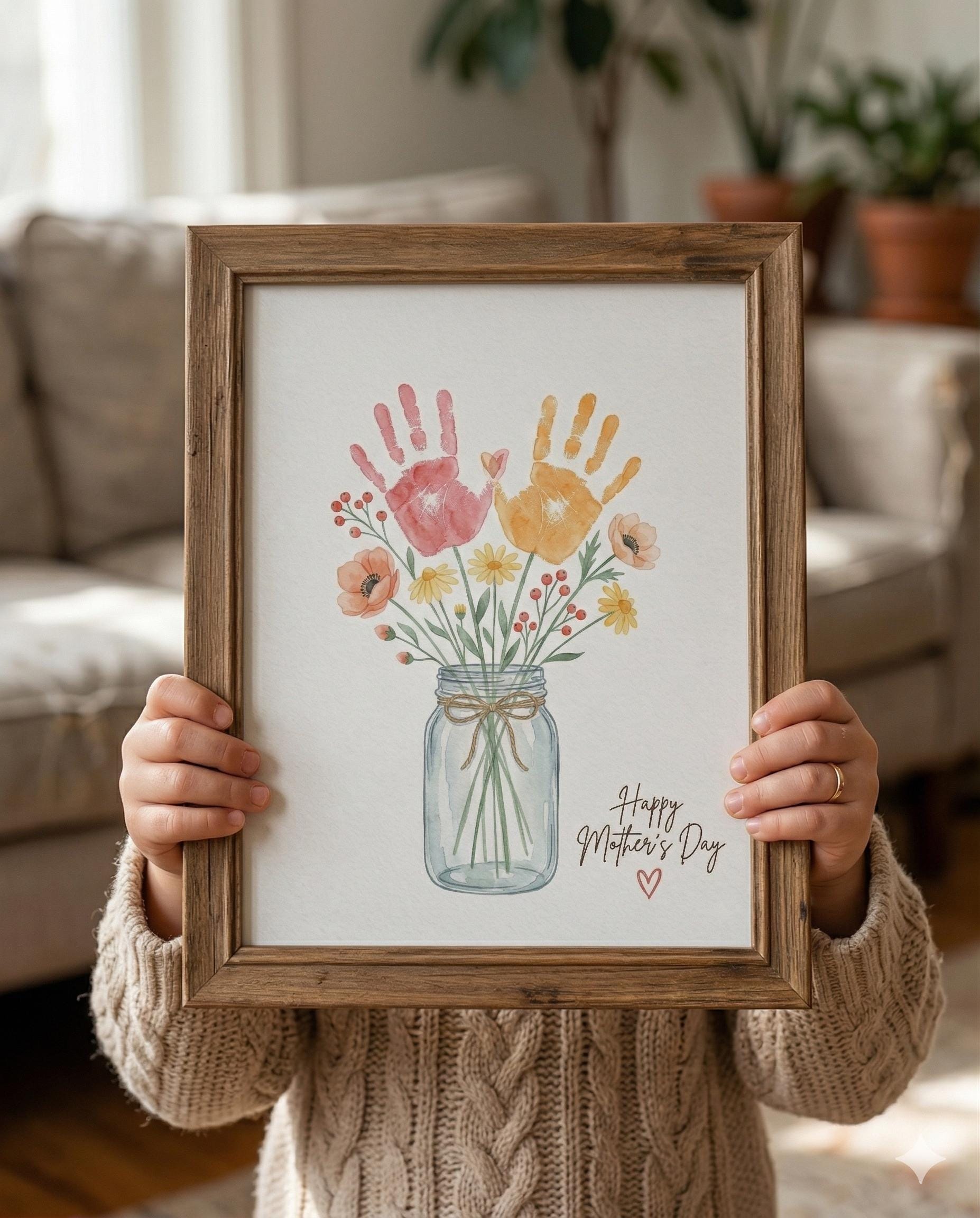 Flower Handprint Craft Art, Printable | Mothers Day, for Mom or Grandma ...
