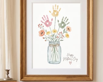 Flower Handprint Craft Art, Printable | Mothers Day, for Mom or Grandma ...