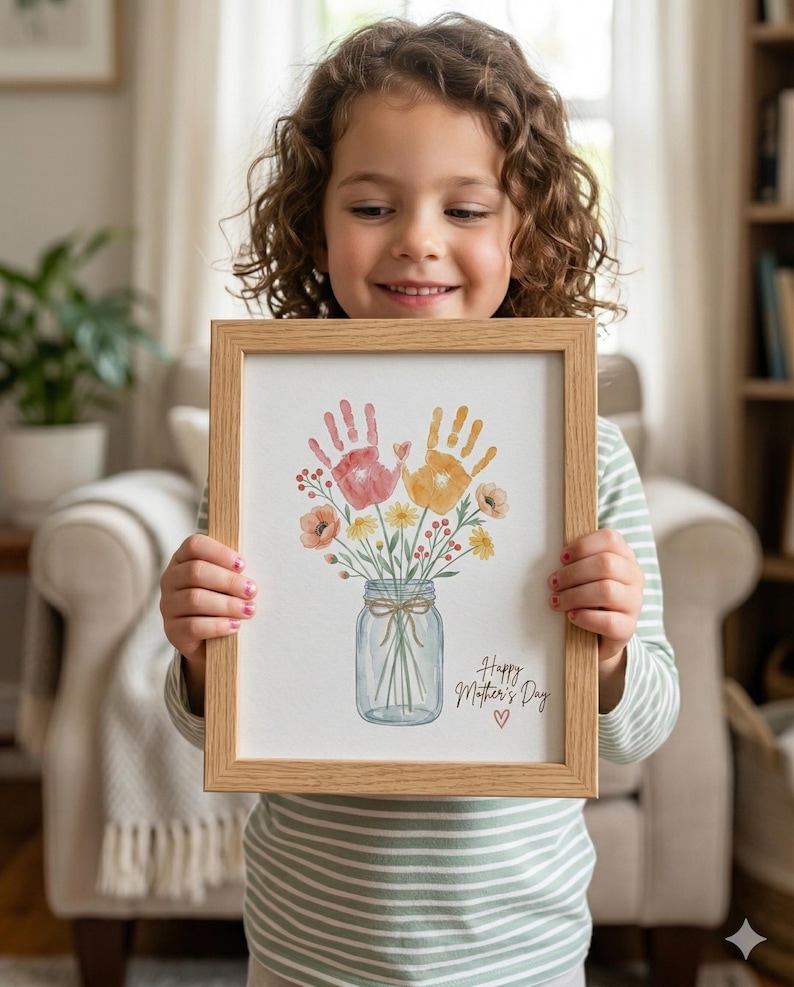Flower Handprint Craft Art, Printable | Mothers Day, for Mom or Grandma ...