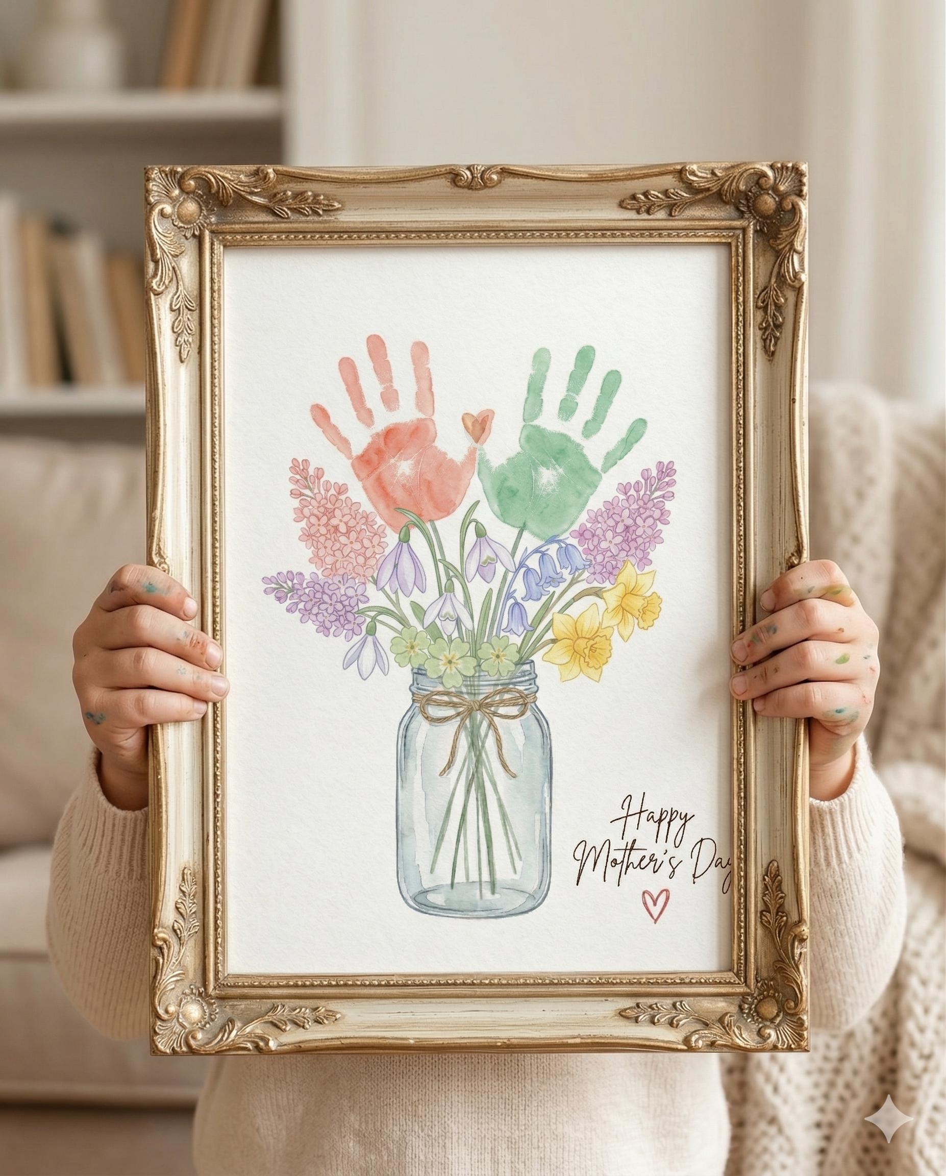 Flower Handprint Craft Art, Printable | Mothers Day, for Mom or Grandma ...