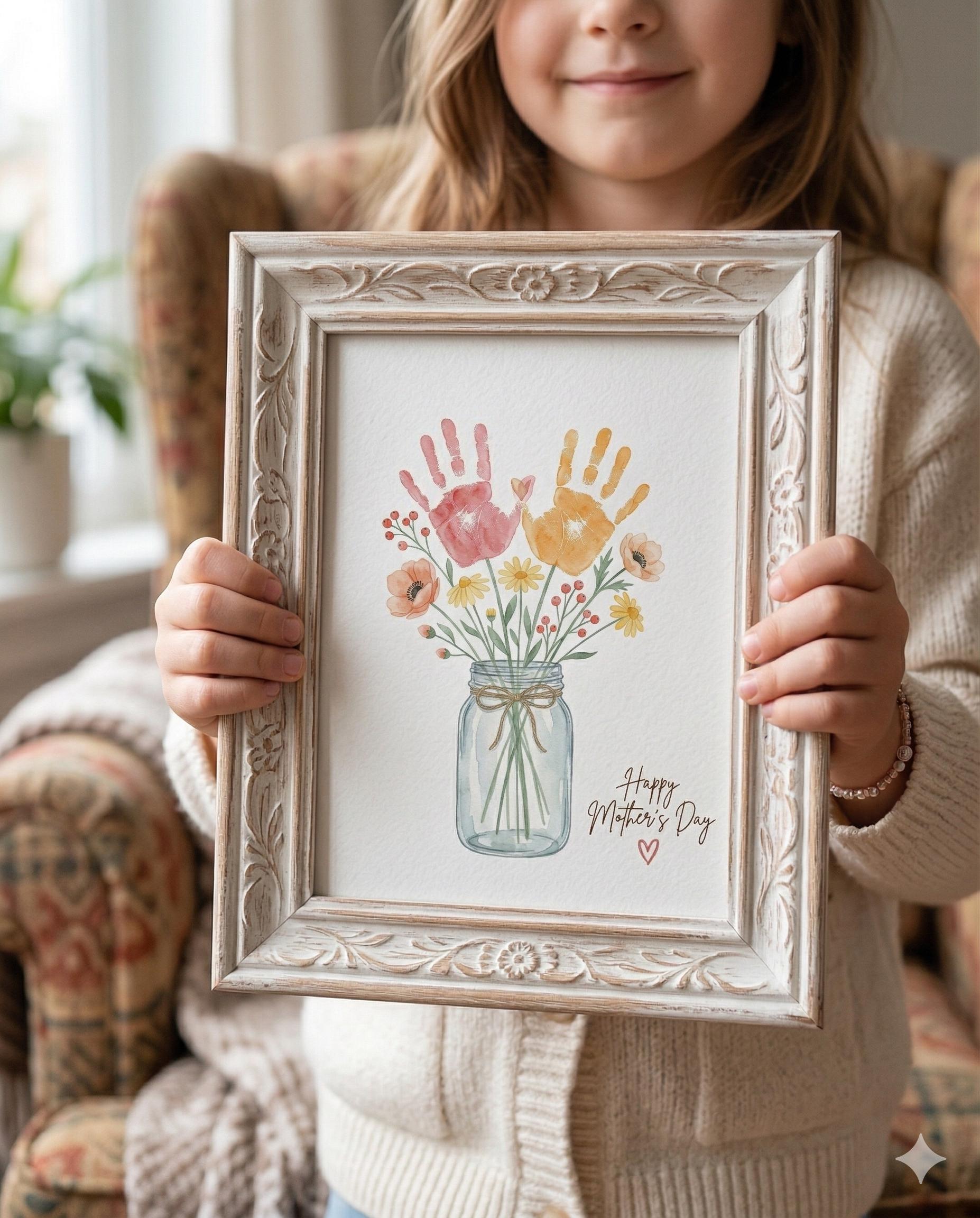 Flower Handprint Craft Art, Printable | Mothers Day, for Mom or Grandma ...