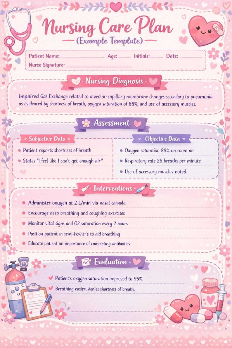 Nursing Care Plan Template Printable | Nursing Student Worksheet ...