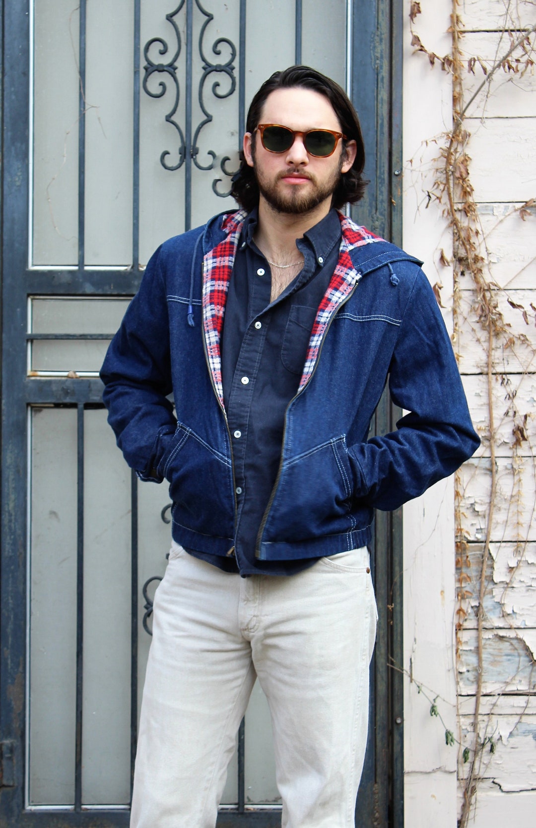 70s Denim Jacket, Vintage 1970s Sandherst Denim Hoodie, Zip Front ...