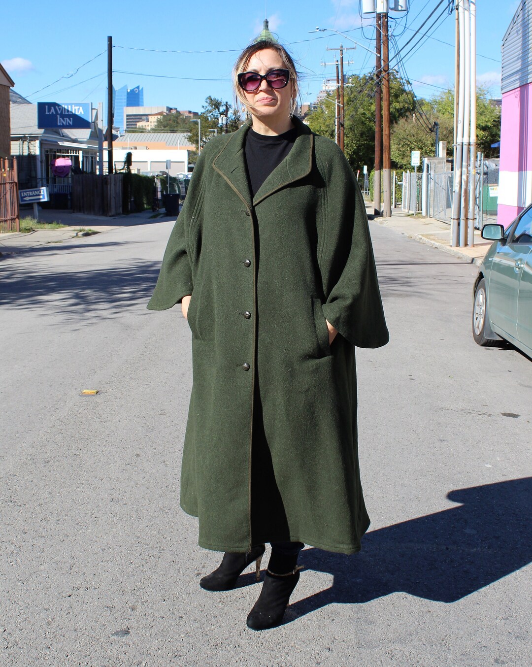 Long Cape Coat, Vintage 60s Loden Frey, Size 42 Women, Loden Green Wool ...