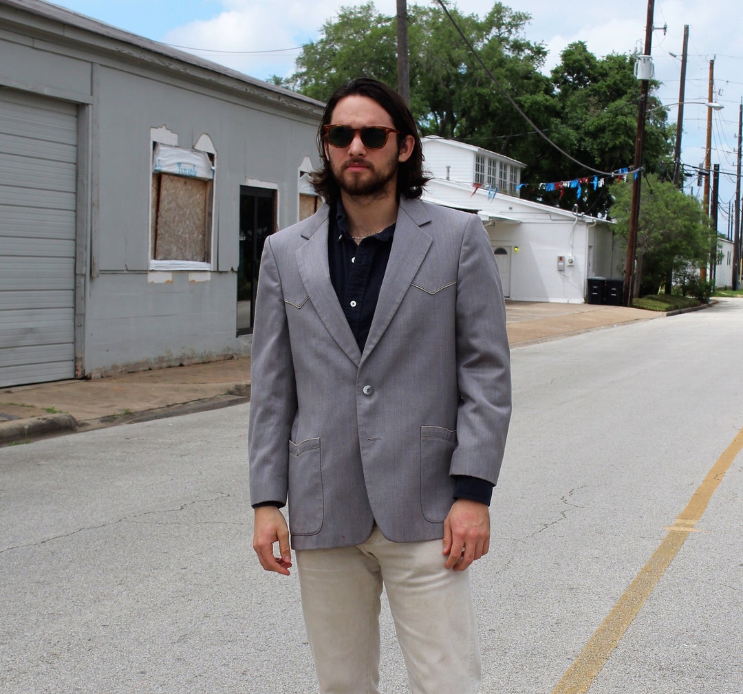 Vintage Western Wool Suit Jacket: Taupe Gray Cowboy Blazer, Men's 40R ...