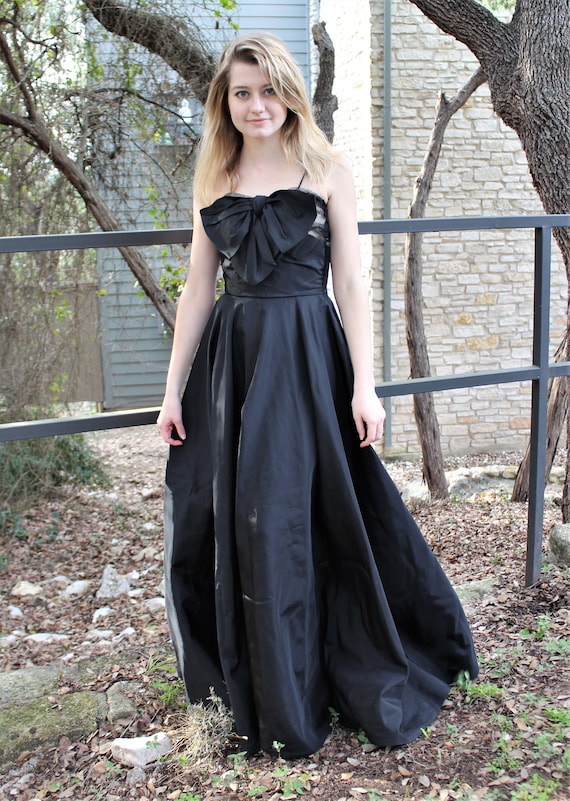 1950s Black Taffeta Prom Dress: Vintage Spaghetti Str… - Gem