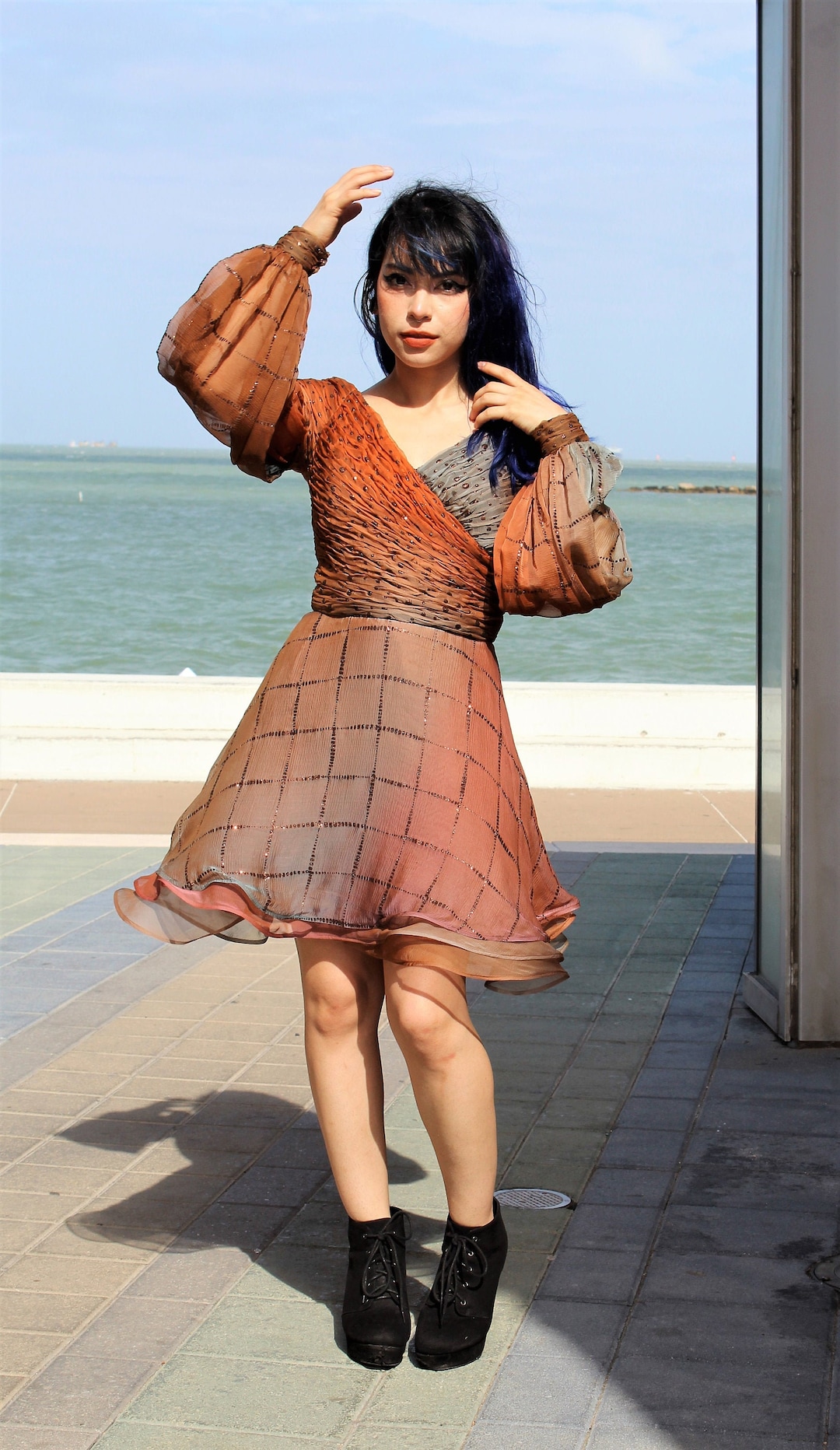 80s Avant Garde Party Dress: Copper Gray Silk Blend Chiffon, Size 4 - Etsy