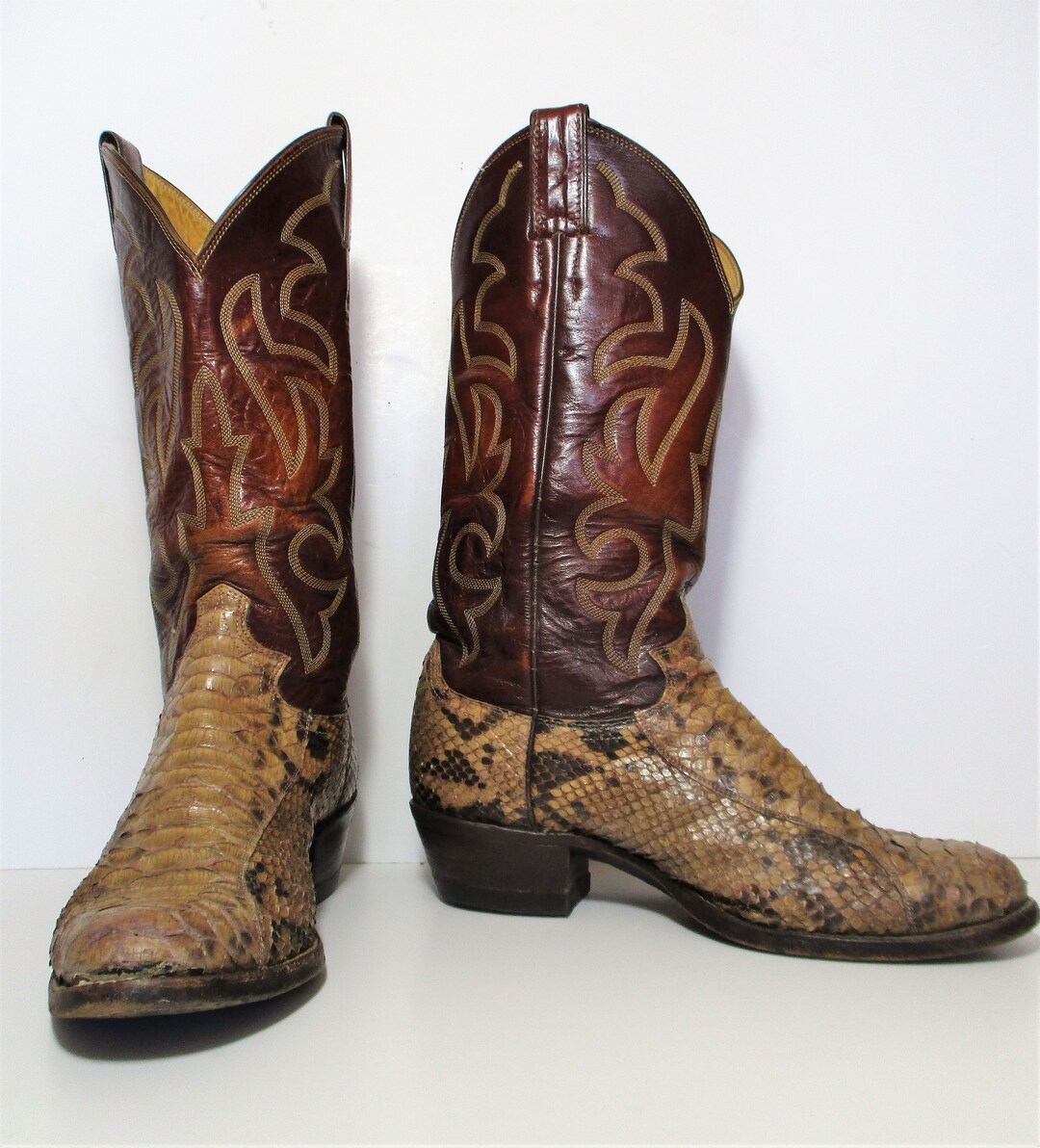 Mens Cowboy Boots, Vintage Justin, Taupe Brown Snakeskin Cowboy Boots ...