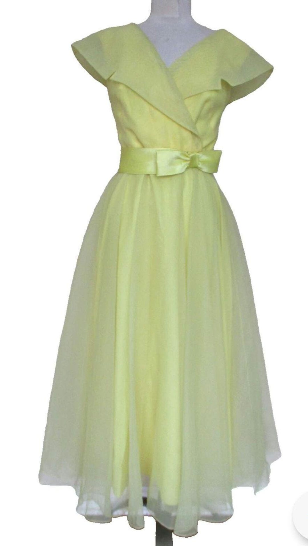 Vintage 80s Alyce Designs Prom Gown, Yellow Chiffon Dress, Fit N Flare ...