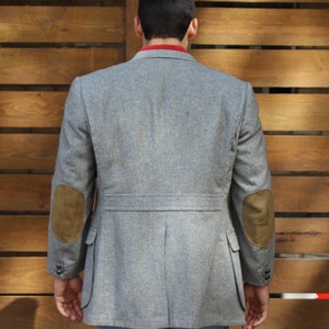 Vintage Tweed Jacket, 1970s Blazer, Gray Wool, Tan Suede Elbow Patches ...