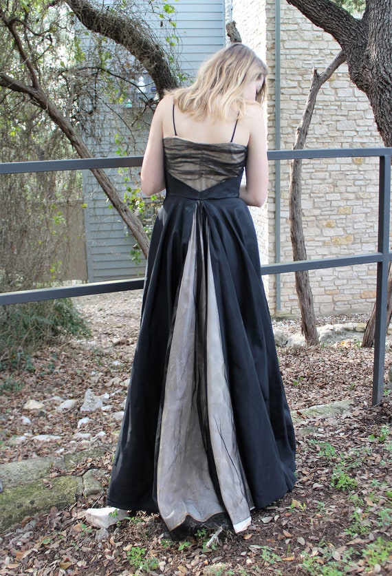1950s Black Taffeta Prom Dress: Vintage Spaghetti Str… - Gem