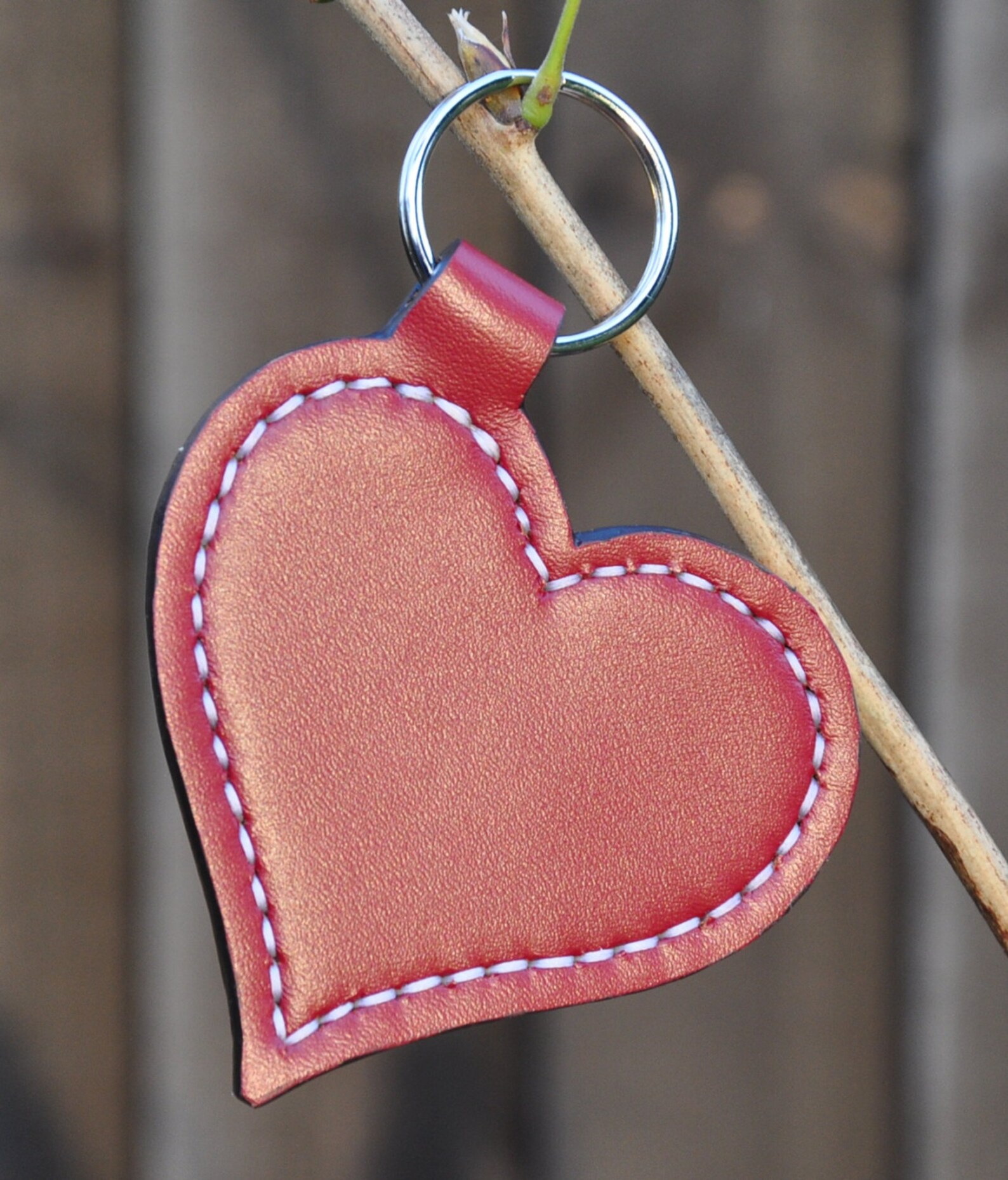Genuine Leather Heart Keyring - Etsy