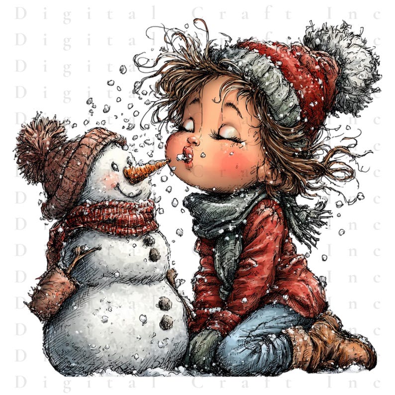 Watercolor Winter Girl Clipart | Snowman Christmas PNG Bundle | Holiday ...